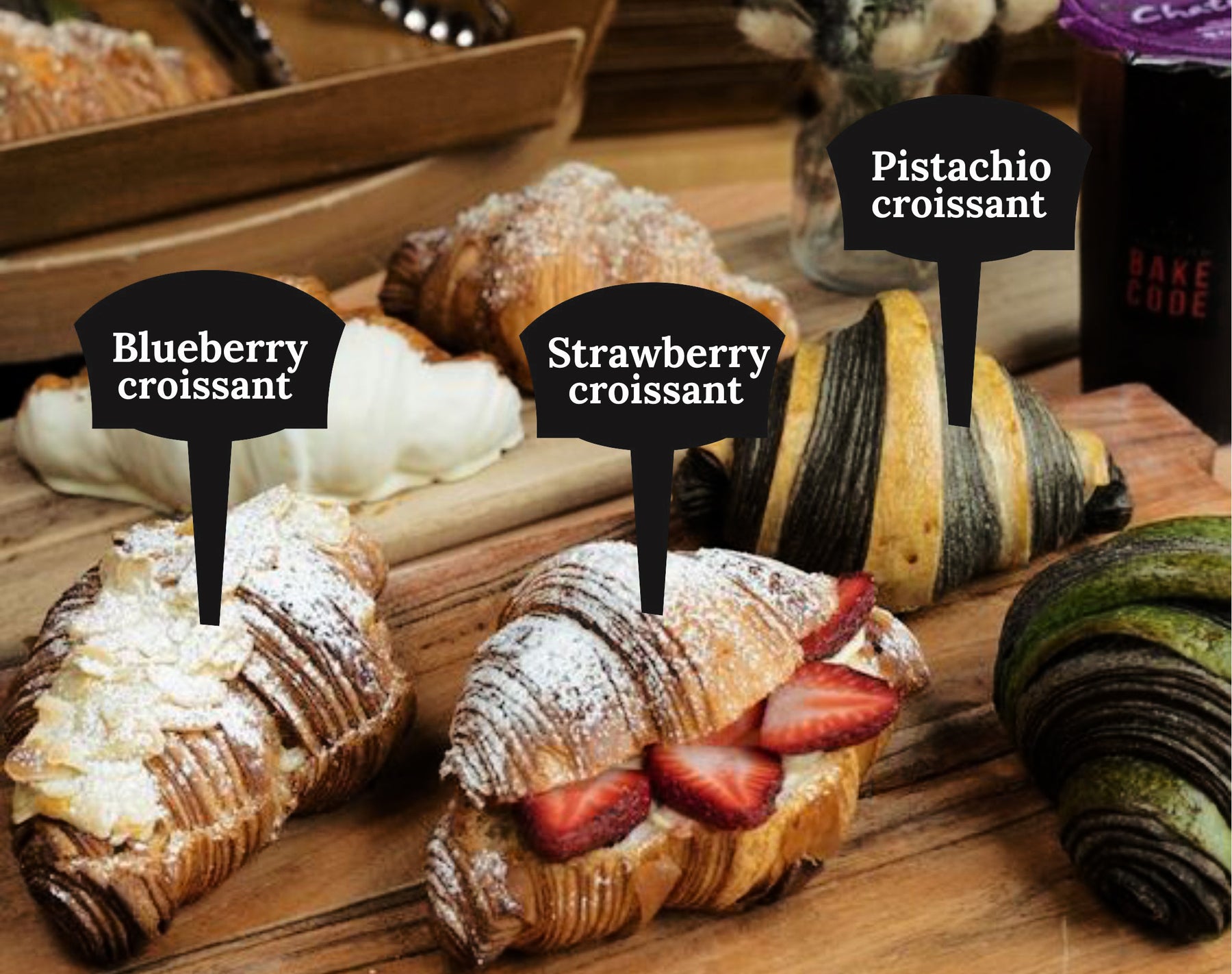 112 pcs Bakery Markers, Labels Food Tags, Cheese Tags, Croissant Flavo