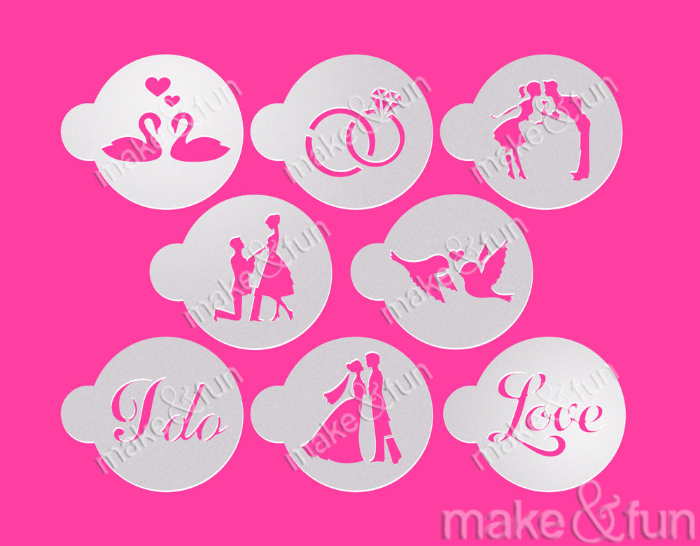 8 pcs Wedding Stencil, Cookie Engagement Stencil|8 Stück Hochzeit Scha